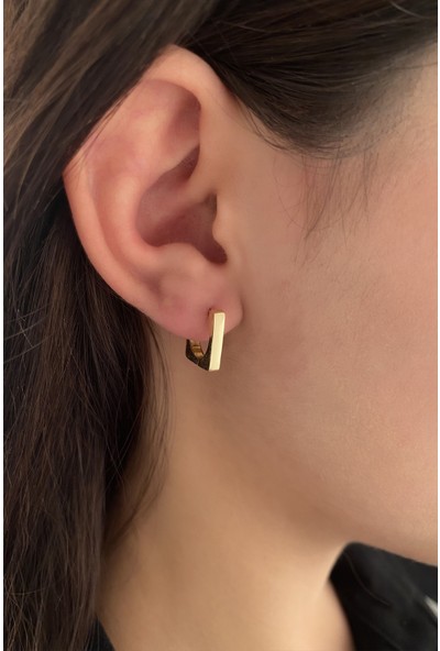 Fiyonk Kuyumculuk 14 Ayar Altın Büyük Kalın Kare Küpe