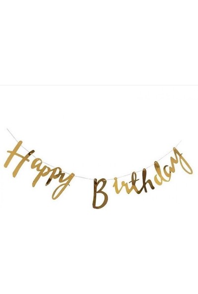 Organizasyon Pazarı Happy Birthday El Yazısı Banner Flama Gold Renkli Organizasyon Pazarı Happy Birthday El Yazısı Banner Flama Gold Renkli