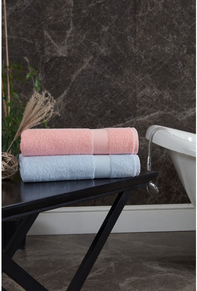 Joriens JoriensJoriens Pamuk 2'Li Banyo Havlu Seti 70x140 Cm (Mavi-Pembe)