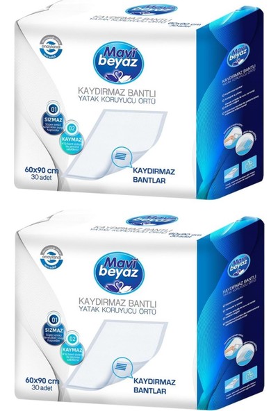 Mavi Beyaz Mavi BeyazMavi Beyaz Hasta Alt Açma Yatak Koruyucu Örtü 60*90 Cm 60 Adet (2pk*30) Kaydırmaz Bantlı Mavi Beyaz Mavi BeyazMavi Beyaz Hasta Alt Açma Yatak Koruyucu Örtü 60*90 Cm 60 Adet (2pk*30) Kaydırmaz Bantlı