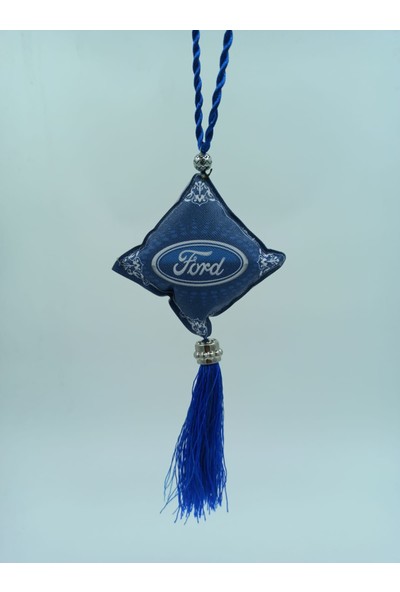 Carmelita Ford Püsküllü Puf Dikiz Ayna Süsü Mavi