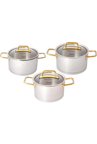 Jumbo Assos Midi 3'lü Titanyum Gold Tencere Takımı Jumbo Assos Midi 3'lü Titanyum Gold Tencere Takımı