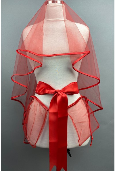 Hayalperest Boncuk Kırmızı Biyeli Gelin Duvağı Kına Yüz Örtüsü