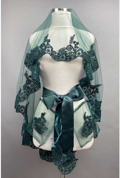 Hayalperest Boncuk Yeşil Venüs Dantelli Gelin Duvağı Kına Yüz Örtüsü