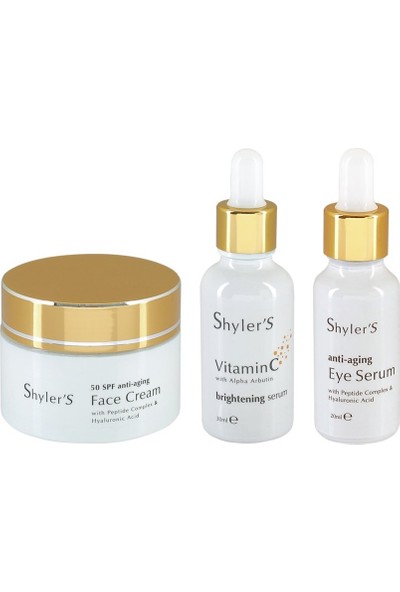 Shyler's Göz Altı Serum 20 ml + C Vitamini Serumu 30 ml + Nemlendirici Bakım Kremi (Spf 50) Shyler's Göz Altı Serum 20 ml + C Vitamini Serumu 30 ml + Nemlendirici Bakım Kremi (Spf 50)