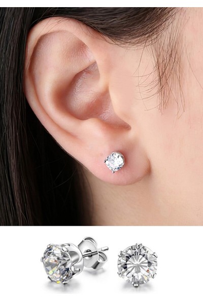 Takıconcept Çelik Büyük Boy Tek Taş Küpe