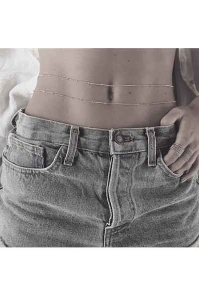 Takıconcept Kararmaz 2 Parça Gümüş Renk Bel Zinciri ve Bel Kolyesi