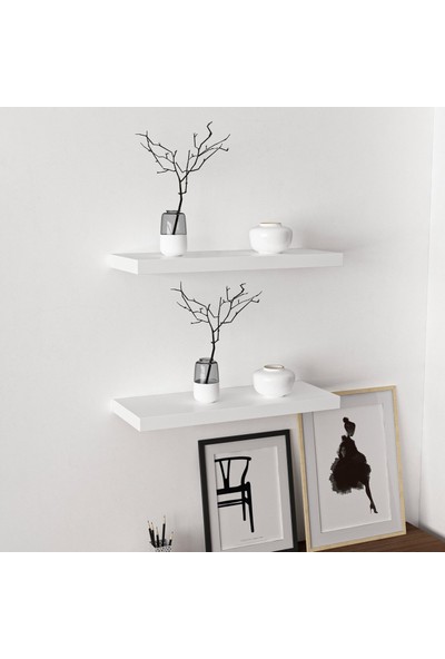 Minar Gizli Tutuculu 2'li Duvar Rafı 60 cm - M.beyaz