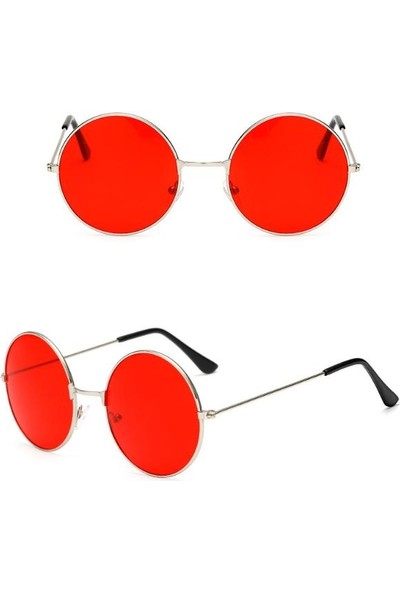 Sinerji Shop Yuvarlak Cam John Lennon Tarzı Gümüş Çerçeveli Kırmızı Gözlük