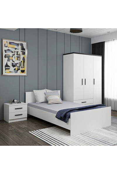 Minar Kale Genç Odası Takımı Set 3 - Beyaz 210CM