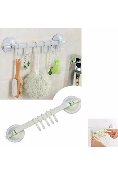 Bibizde Çok Amaçlı Mutfak Banyo Askısı Vantuzlu 5 Kancalı Vakumlu Askı