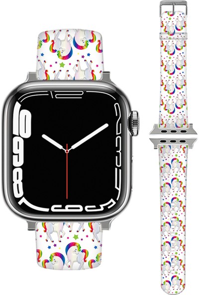 Cekuonline Apple Watch 1 2 3 4 6 7 Se 42 mm Popart Silikon Kordon Kayış - Unicorn