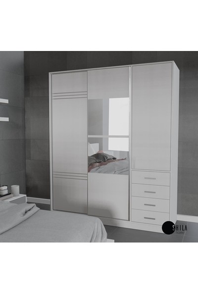 Shila Home 180 cm Sürgülü Dolap Yandan Çekmeceli Aynalı Gardrop Beyaz / Shl.a.18.01 Shila Home 180 cm Sürgülü Dolap Yandan Çekmeceli Aynalı Gardrop Beyaz / Shl.a.18.01