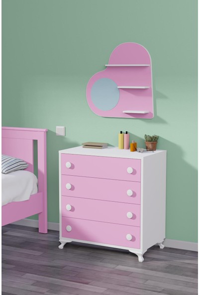 Shıla Home - Şeker Şifonyer Beyaz / Pembe - Shl.a.51