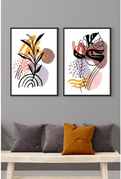 Posterist 2'li Çerçeveli Soyut Çiçekler Duvar Tablosu Posterist 2'li Çerçeveli Soyut Çiçekler Duvar Tablosu