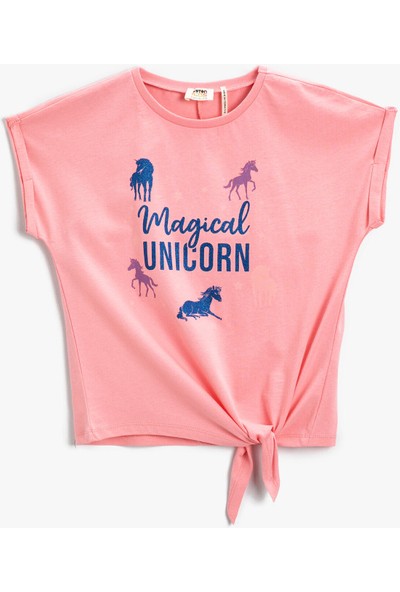 Koton Kız Çocuk Unicorn Baskılı Kısa Kollu Tişört Pamuklu