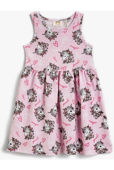 Koton Kız Çocuk Unicorn Baskılı Kolsuz Elbise Pamuklu