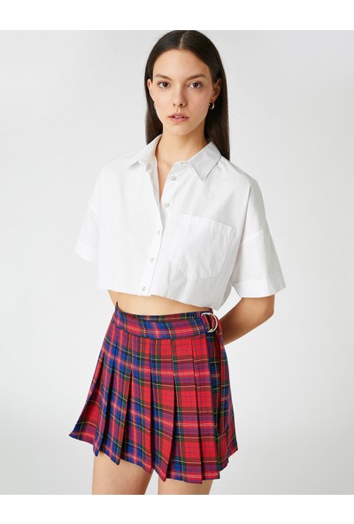 Koton Pileli Kareli Mini Etek