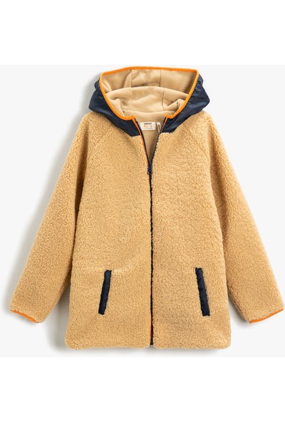 Koton Peluş Kapşonlu Mont Cepli