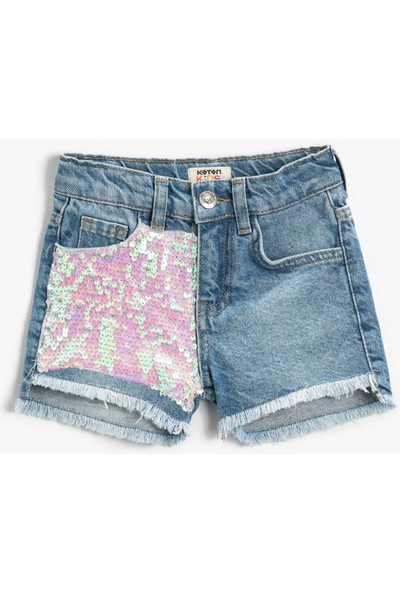 Koton Pullu Payetli Mini Kot Şort Pamuklu Koton Pullu Payetli Mini Kot Şort Pamuklu