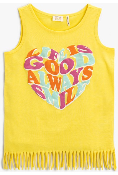 Koton Bisiklet Yaka Standart Kalıp Baskılı Sarı Kız Çocuk Atlet - 2SKG30004AK