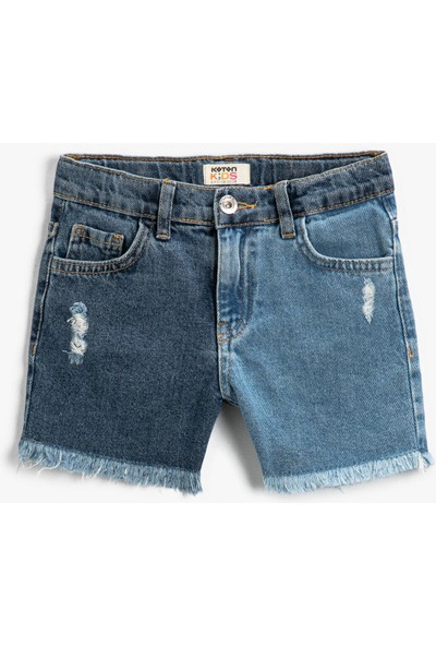 Koton Kız Çocuk Destroylu Mini Kot Şort Pamuklu