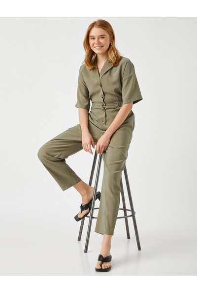 Koton Kadın Beli Lastikli Düğmeli Kısa Kollu Tulum