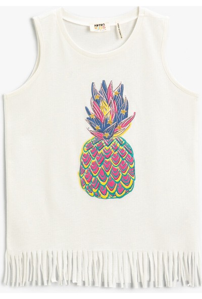 Koton Kız Çocuk Ananas Baskılı Püsküllü Atlet Pamuklu