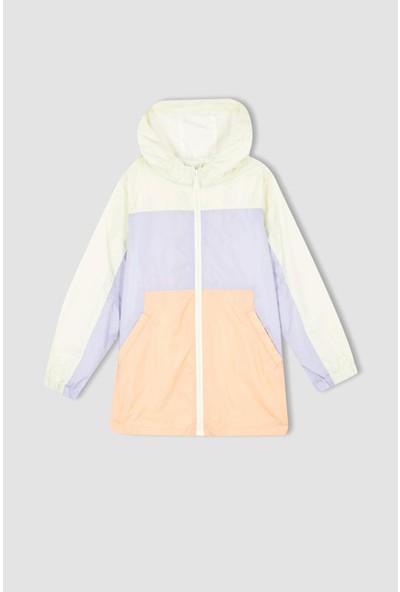 DeFacto Kız Çocuk Relax Fit Kapüşonlu Renk Bloklu Penye Astarlı Uzun Mevsimlik Yağmurluk W4125A622SP DeFacto Kız Çocuk Relax Fit Kapüşonlu Renk Bloklu Penye Astarlı Uzun Mevsimlik Yağmurluk W4125A622SP