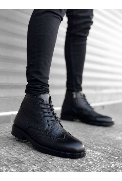 Hakiki Deri Siyah Erkek Klasik Yarım Bilek Bot