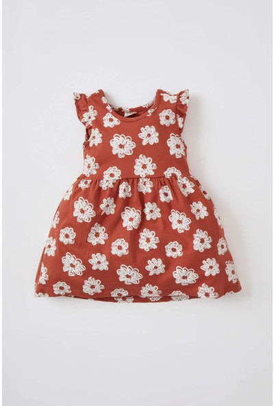 DeFacto Kız Bebek Regular Fit Çiçek Desenli Pamuklu Kolsuz Elbise X1951A222SP