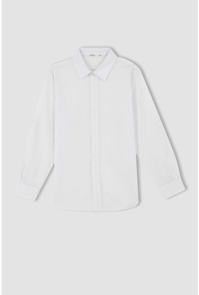 DeFacto Erkek Çocuk Regular Fit Uzun Kollu Keten Görünümlü Gömlek X2498A622SM