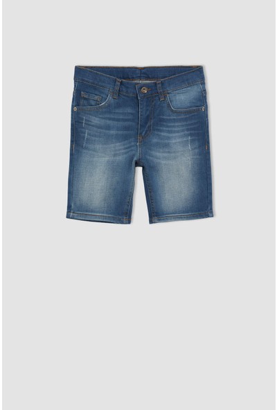 DeFacto Erkek Çocuk Yırtık Detaylı Jean Bermuda Şort X6380A622SM
