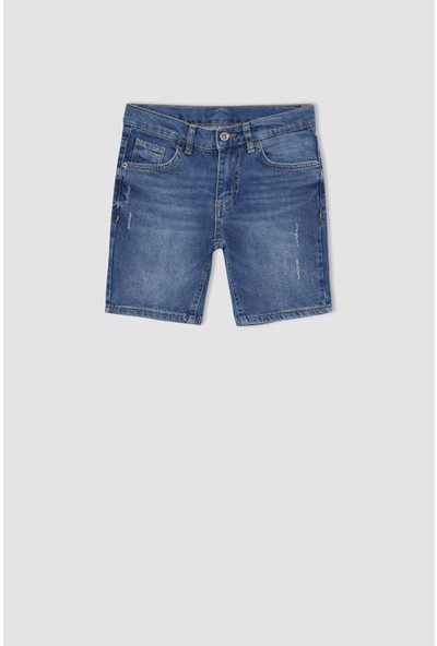 DeFacto Erkek Çocuk Yırtık Detaylı Jean Bermuda Şort X6380A622SM