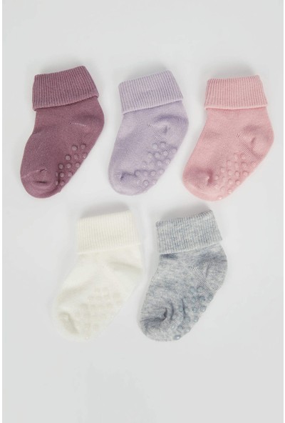 DeFacto Kız Bebek Pamuklu Kaydırmaz Tabanlı 5'li Uzun Çorap X6285A2NS DeFacto Kız Bebek Pamuklu Kaydırmaz Tabanlı 5'li Uzun Çorap X6285A2NS