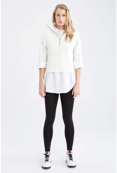 DeFacto Slim Fit Yüksek Bel Toparlayıcı Skuba Dalgıç Kumaşı Tayt Y0160AZ22SP DeFacto Slim Fit Yüksek Bel Toparlayıcı Skuba Dalgıç Kumaşı Tayt Y0160AZ22SP