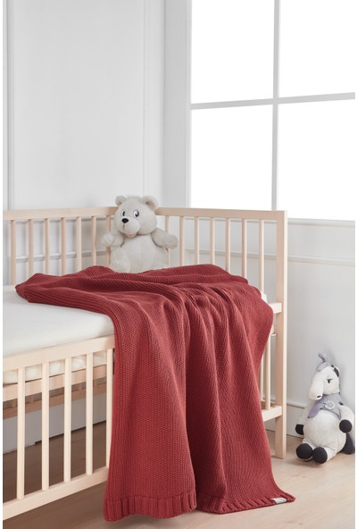 Joriens Triko Örgü Bebek Battaniyesi Kiremit 80X cm