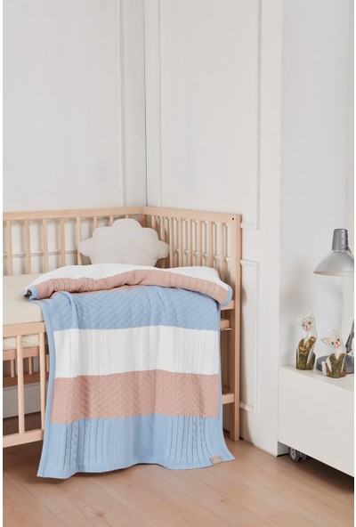 Joriens Triko Örgü Bebek Battaniyesi Patchwork Mavi 70X90 cm