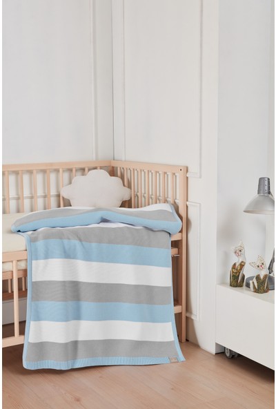 Joriens Triko Örgü Bebek Battaniyesi Linksli Mavi 70X90 cm