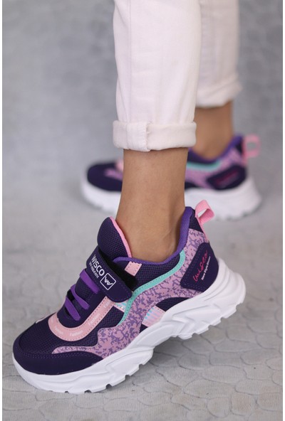 Wısco Kız Çoçuk Mor Renk Cırtlı Spor Ayakkabı