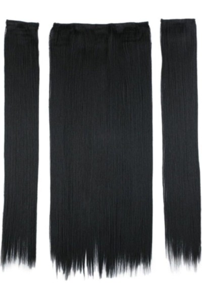 Cadı Peruk 80 cm Yarım Ay Saç 3 Lü Set Siyah - Düz