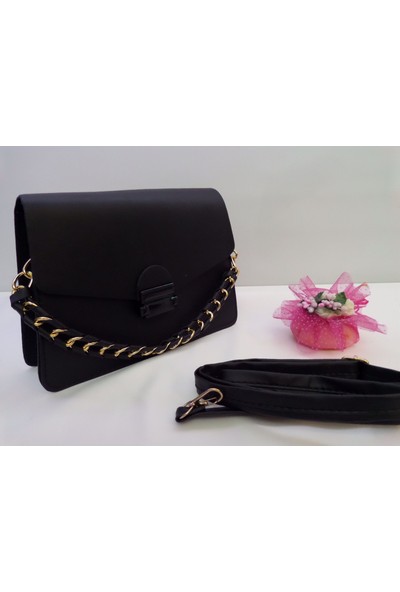 Kadın Siyah Zincir Örgülü El ve Omuz Çantası