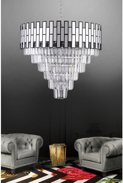 Dekorluna Bohem Krom 60 cm Kristal Taşlı Lüks Avize