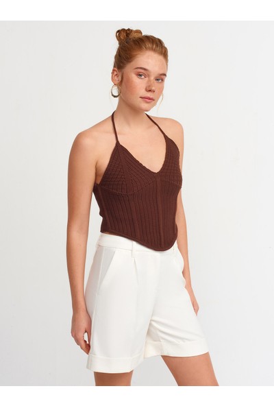 Dilvin 10142 Boyundan Bağcıklı Triko Atlet-Kahve
