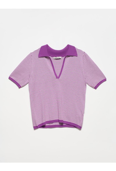 Dilvin 1316 Polo Yaka Kısa Kol Kazak-Mor-Ekru