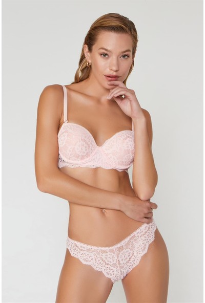 Cansoy Dantelli Destekli Pembe Sütyen Takımı