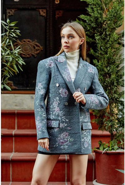 Nomads Felt Yün Çiçek Desen Gri Haute Couture Ceket Nomads Felt Yün Çiçek Desen Gri Haute Couture Ceket