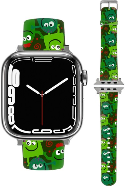 Cekuonline Apple Watch 1 2 3 4 6 7 Se 45 mm Popart Silikon Kordon Kayış - Eğlenceli Yaratık