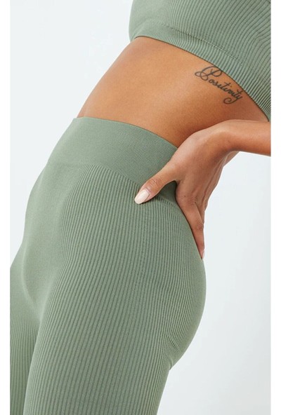 Kadın Fitilli Ekstra Yüksek Bel Toparlayıcı Haki Tayt