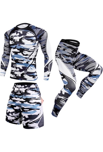 Jack Erkek Bisiklet Giyim Fitness Giyim Erkek Günlük Spor Takım Elbise Üç Parçalı Basketbol Takım Elbise Kamuflaj Mavi Xxxl (Yurt Dışından)